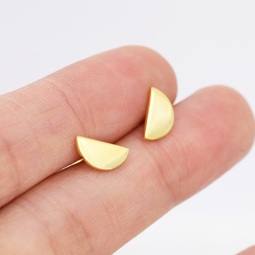 Sterling Silver Half Circle Stud Earrings, Half Moon Stud Earrings ...