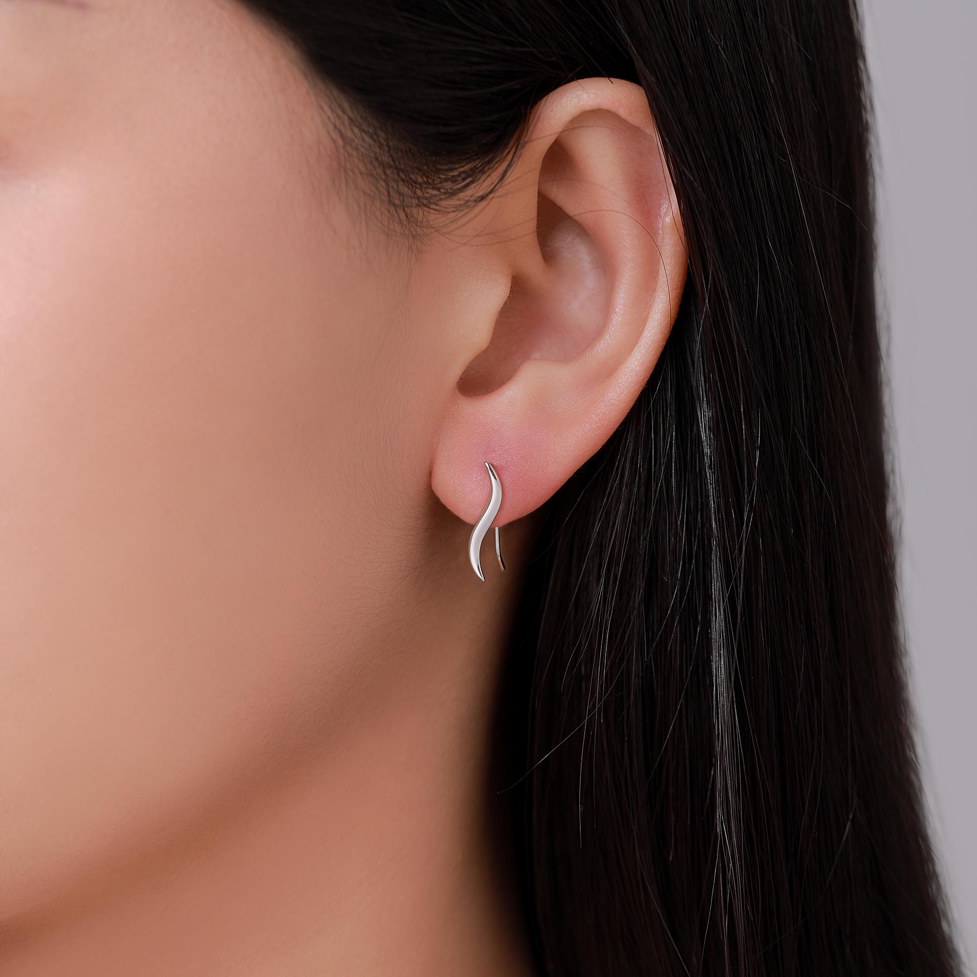 Minimalist Wave Crawler Earrings in Sterling Silver, Silver, Gold or ...