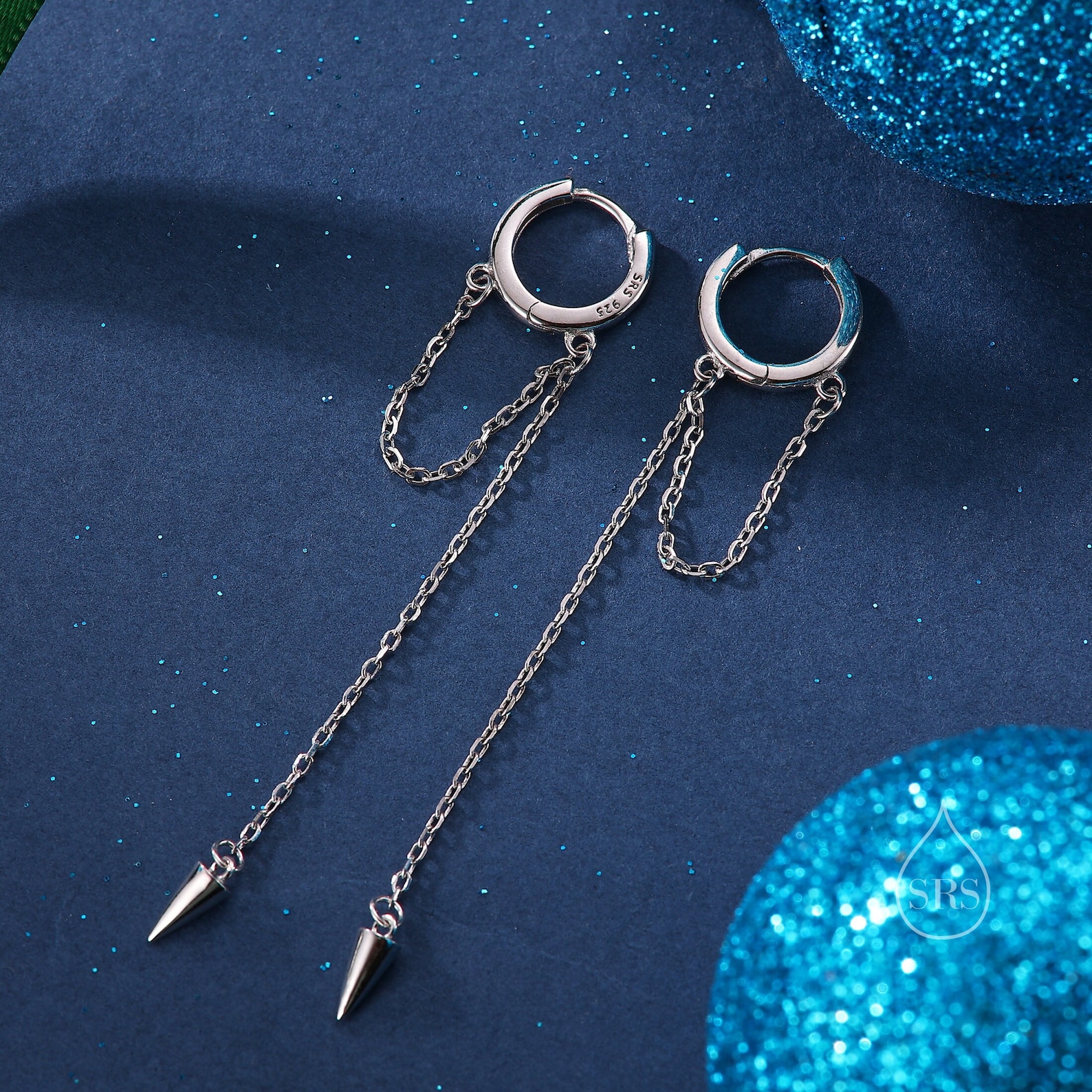 Dangling Spike Chain Huggie Hoop Earrings in Sterling Silver - Etsy