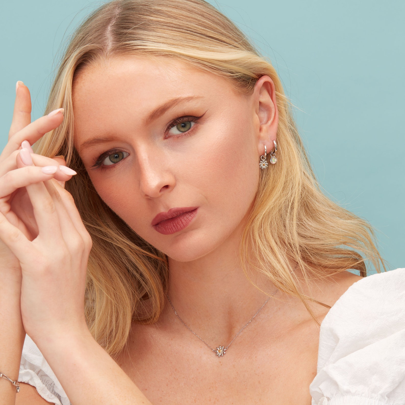 Little Daisy Flower Charmed Hoop Earrings in Sterling Silver - Etsy