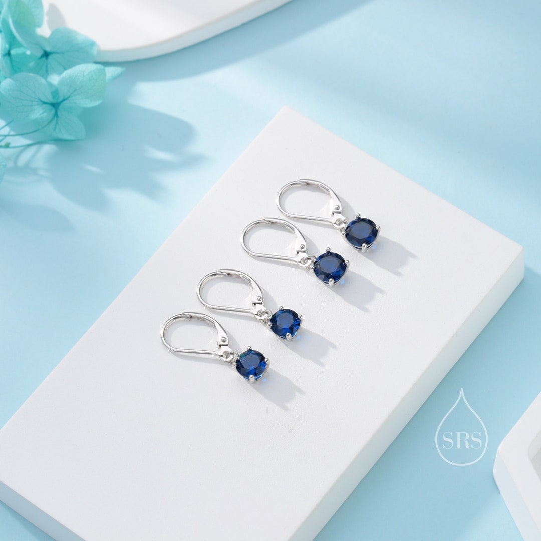 Sapphire Blue CZ Lever Back Hoop in Sterling Silver, 2 Sizes Available ...