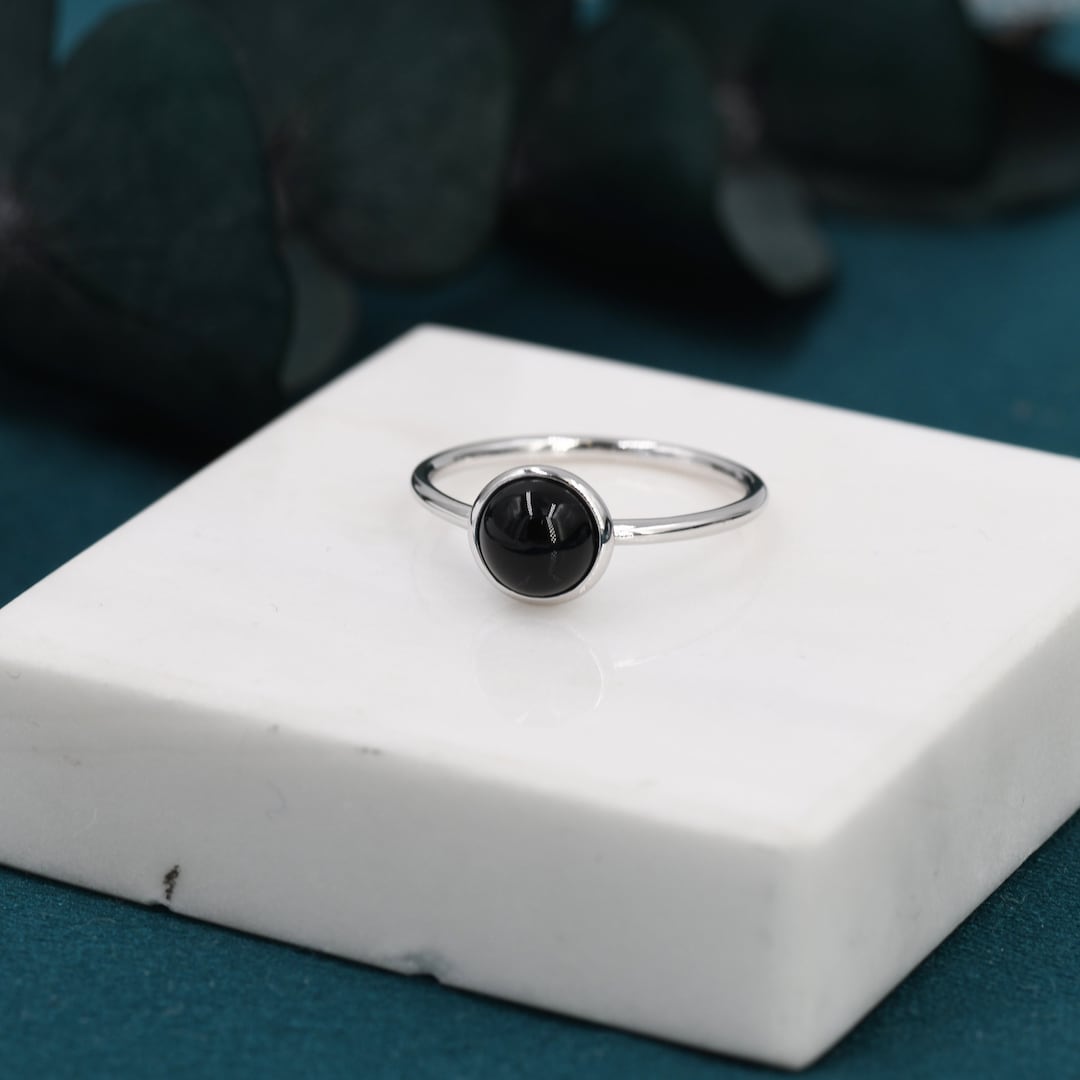 Genuine Black Onyx Ring in Sterling Silver, US 5 - 8, Natural Black ...