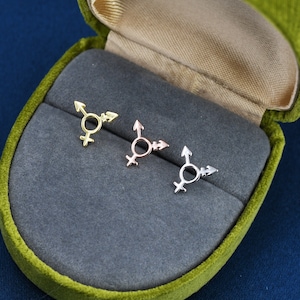 Trans Symbol Stud Earrings in Sterling Silver, Silver Gold or Rose Gold ...
