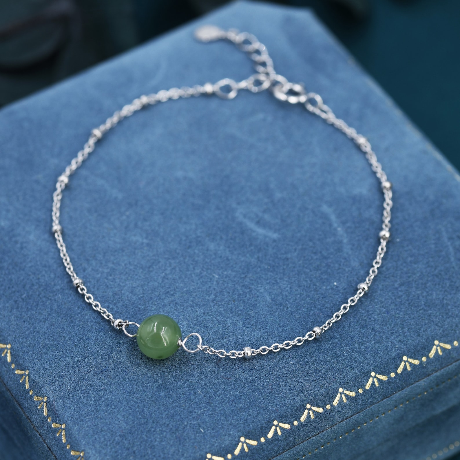 Jade Bead Bracelet in Sterling Silver, Jade Bracelet , Single Jade ...
