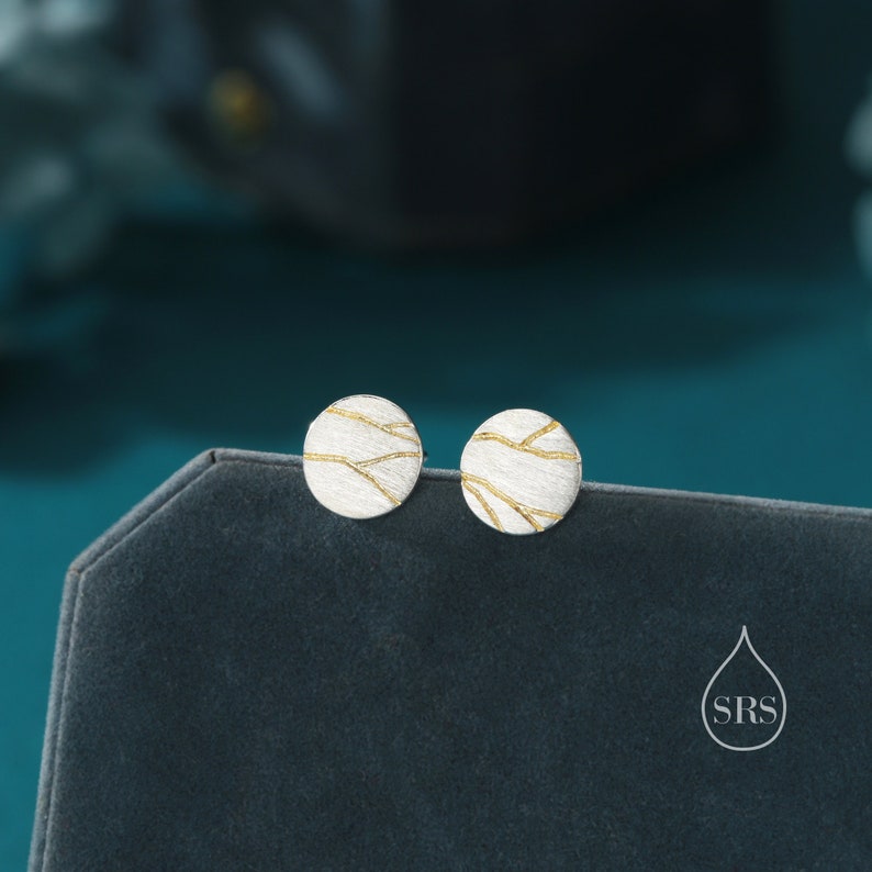 Japanese Kintsugi Inspired Disk Stud Earrings in Sterling Silver ...