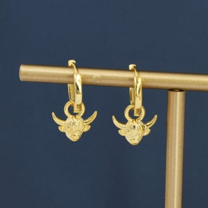 Dangling Highland Cow Huggie Hoops in Sterling Silver, Silver or Gold ...