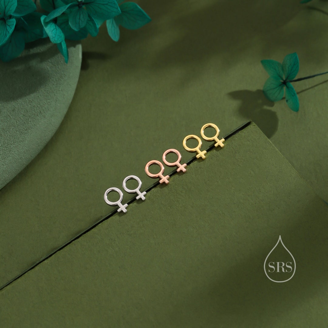 Sterling Silver Female Symbol Stud Earrings, Silver, Gold or Rose Gold ...
