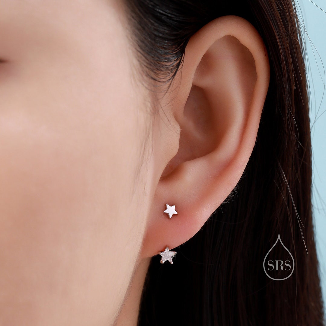 Double Star Ear Jacket in Sterling Silver, Two Star CZ Earrings in ...