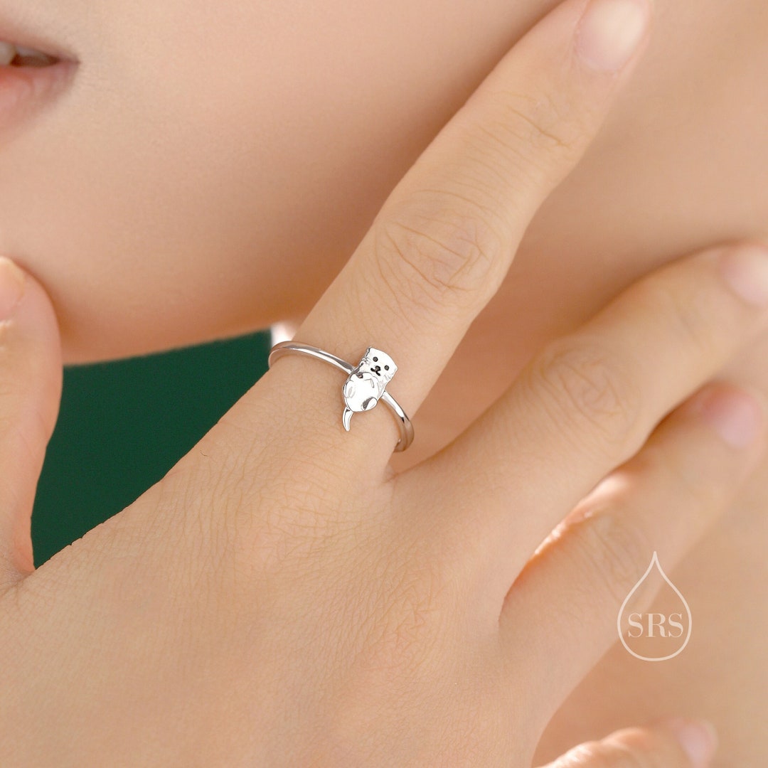 Sterling Silver Cute Little Otter Ring, Adjustable Size, Cute Otter ...