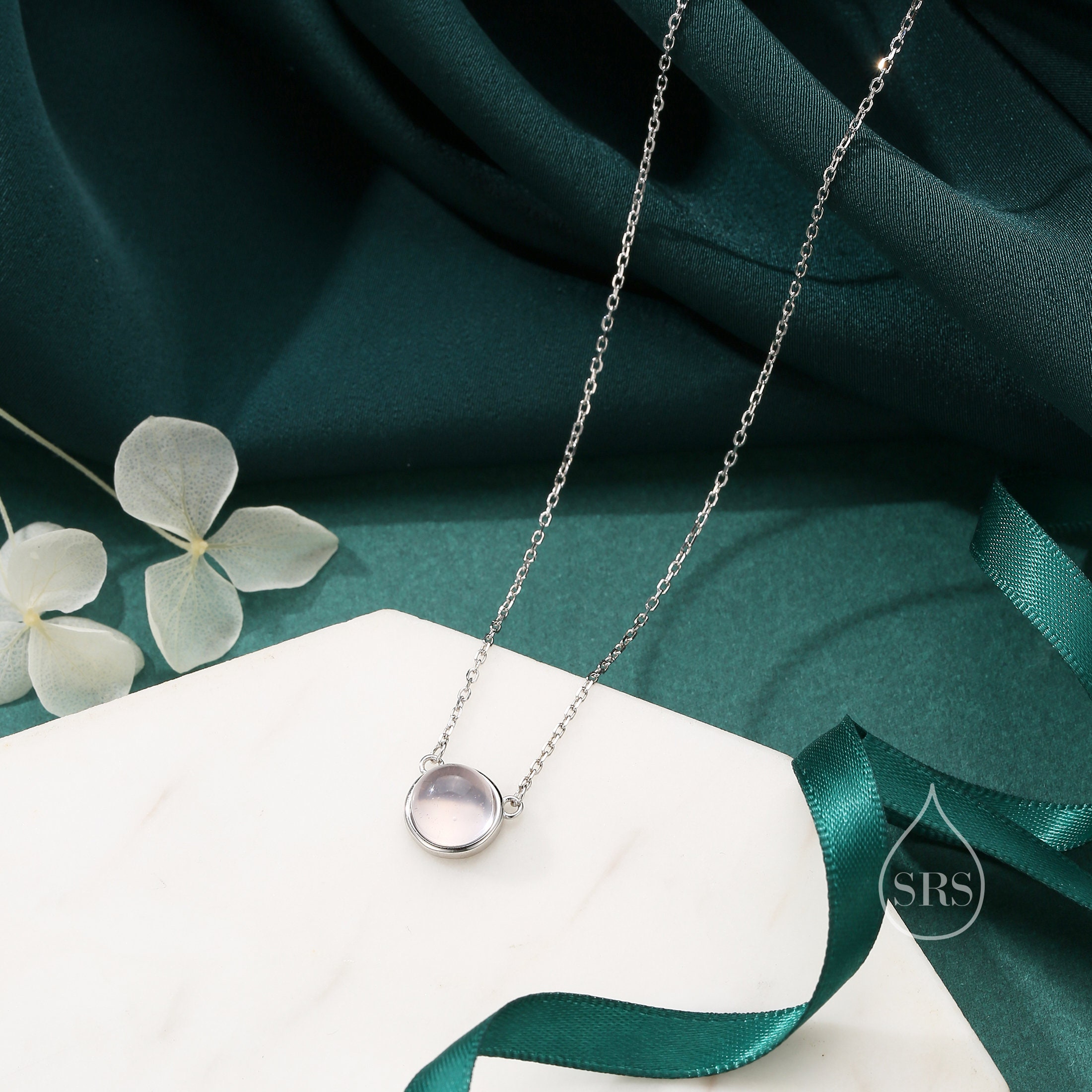 Sterling Silver Rose Quartz Dainty Coin Pendant Necklace - Delicate 8mm ...