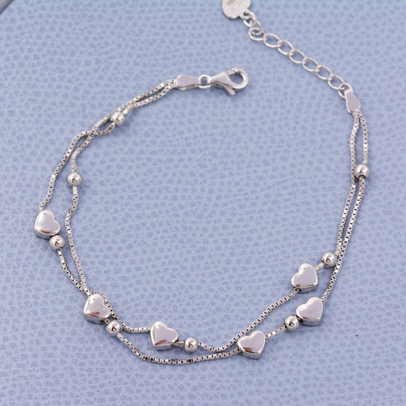 Heart Charm Bracelet in Sterling Silver Solid Sterling Silver | Etsy