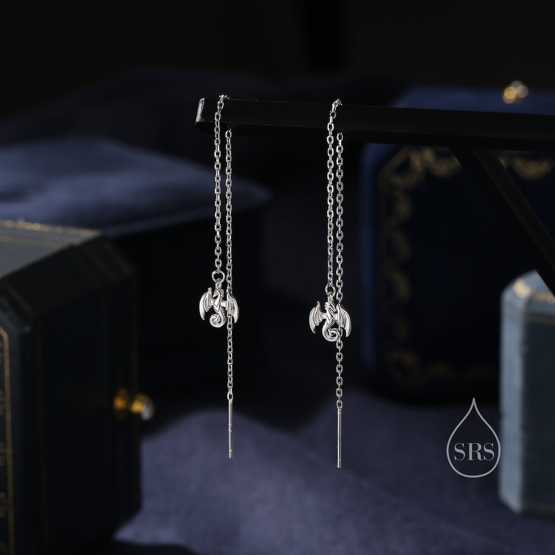 Sterling Silver Dragon Threader Earrings, Silver, Gold or Rose Gold ...