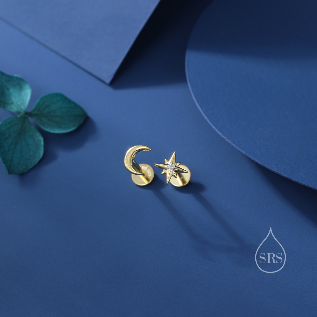 Mismatched Moon and Starburst Internally Threaded Flat Back/screw Back ...