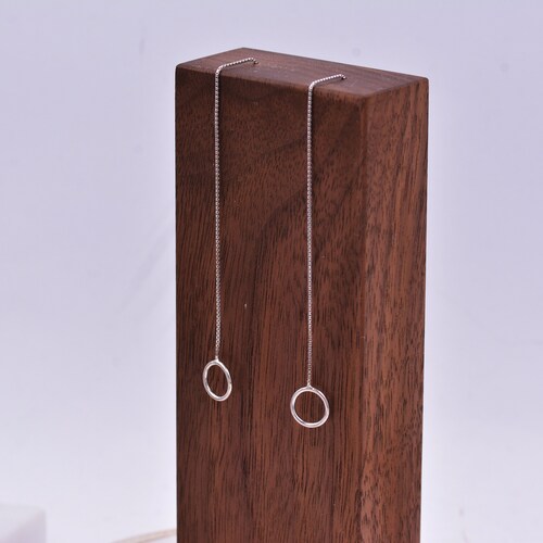 Open Circle Tiny Bar Sterling Silver Threader Earrings - Etsy