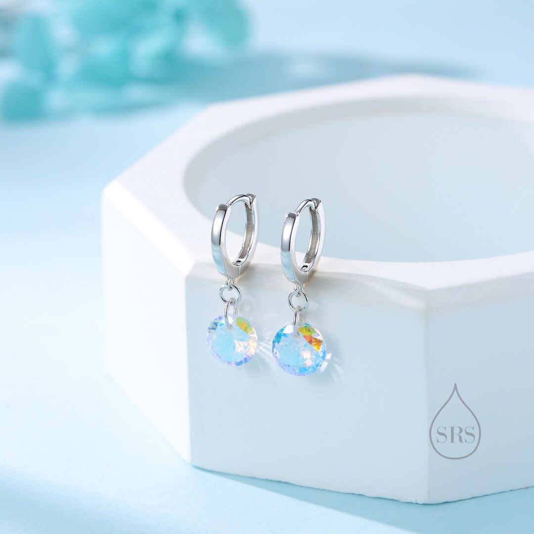 Dangle Aurora CZ Huggie Hoop Earrings in Sterling Silver, Silver or ...