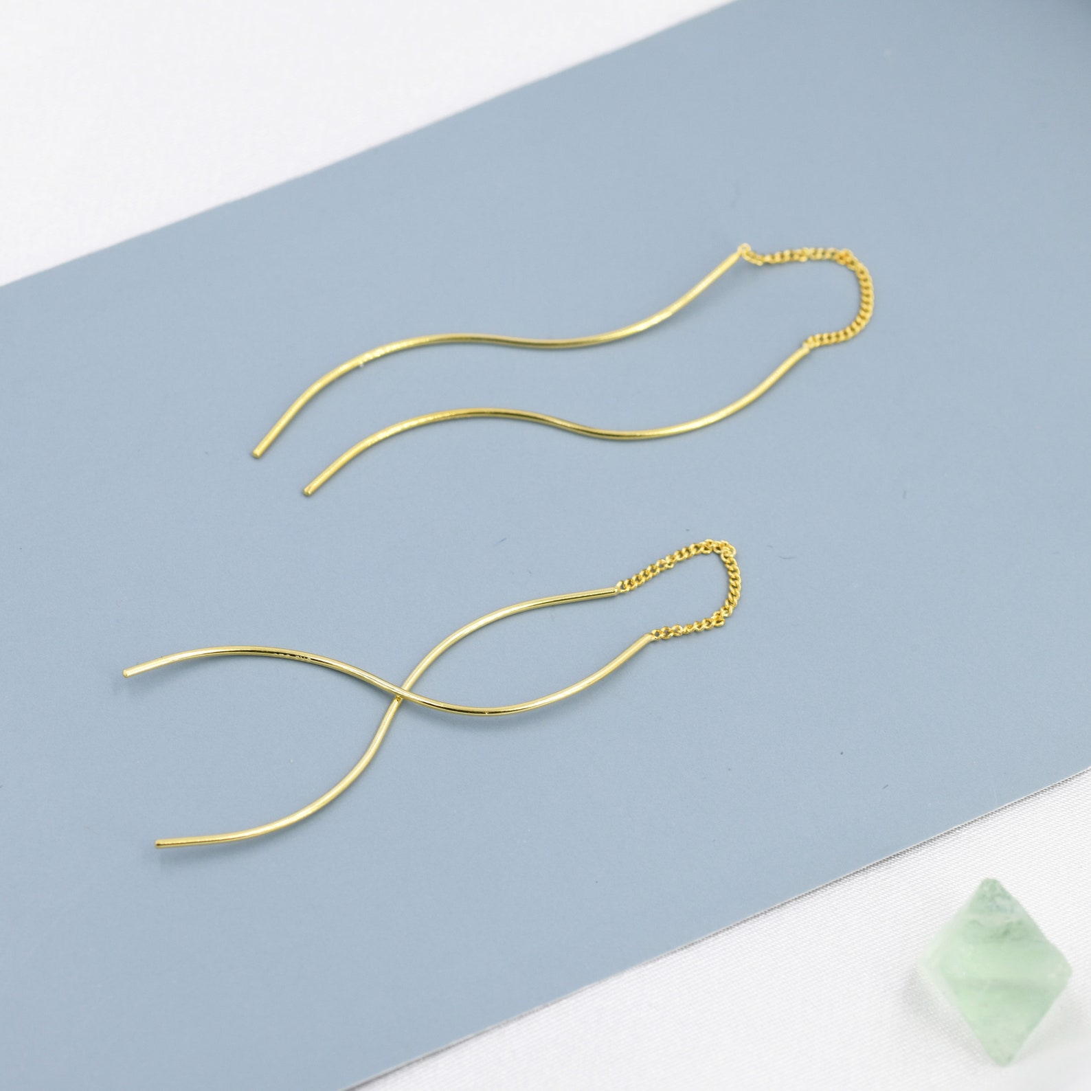 Sterling Silver Minimalist Wave Ear Wire Threader Earrings - Etsy