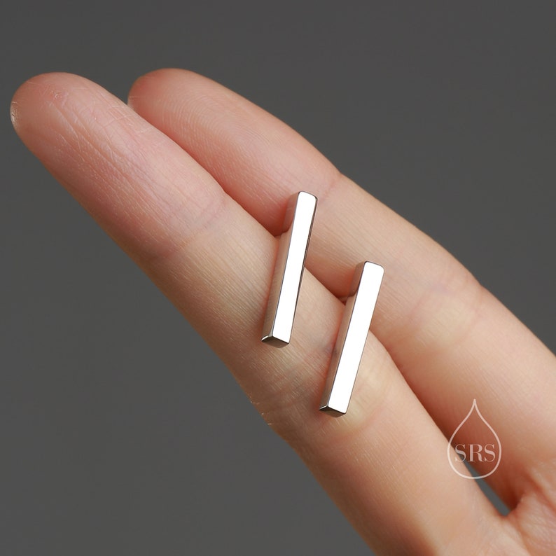 Sterling Silver Bar Stud Earrings With Satin Textured Finish ...