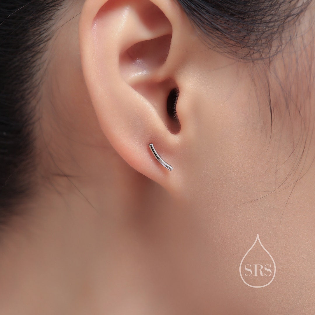 Sterling Silver Curved Bar Stud Earrings, Rose Gold and Gold, Delicate ...