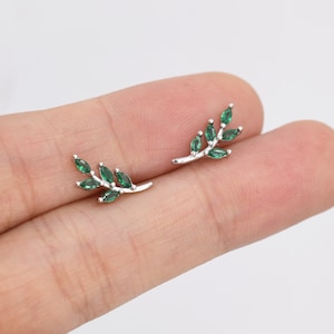 Emerald Green Leaf Stud Earrings in Sterling Silver, Silver or Gold, Olive Branch Earrings ...