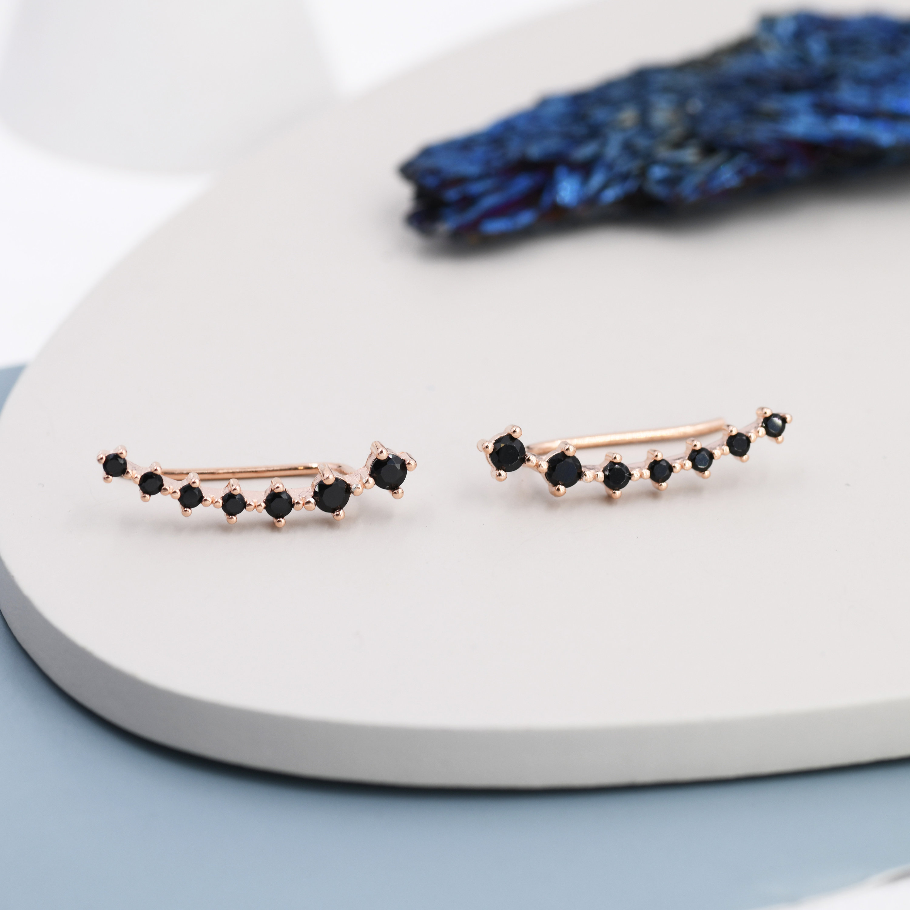 Black and Gold Ear Crawlers in Sterling Silver - Black Ear Climbers ...