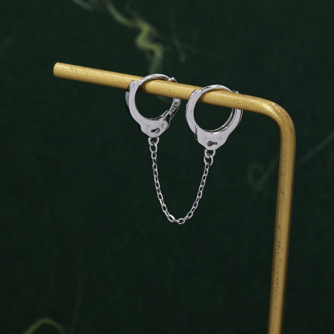 Handcuff Hoop Earrings With a Linking Chain, Silver or Gold, Chained ...