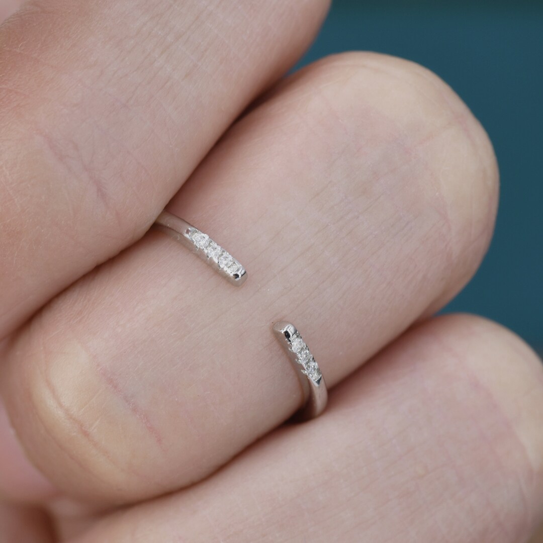 CZ Open Ring in Sterling Silver, Silver or Gold, Adjustable, Minimalist ...