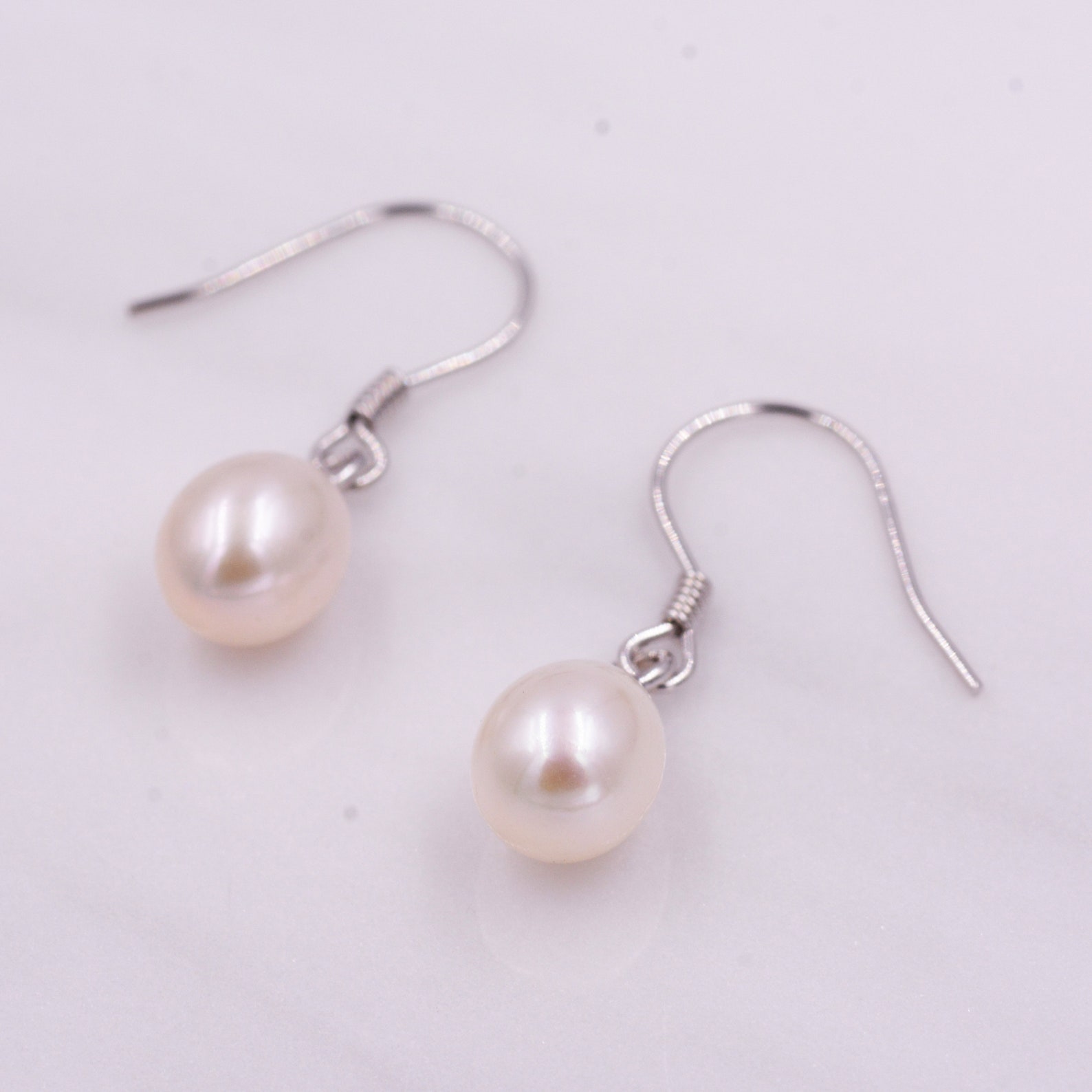 Freshwater Pearl Drop Hook Earrings in Sterling Silver | Etsy UK