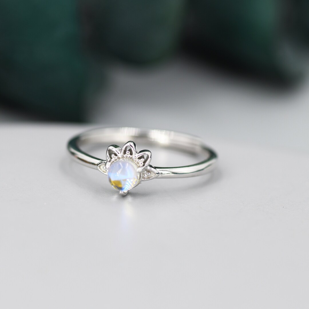 Sterling Silver Vintage Inspired Moonstone Crown Ring, Adjustable Size ...