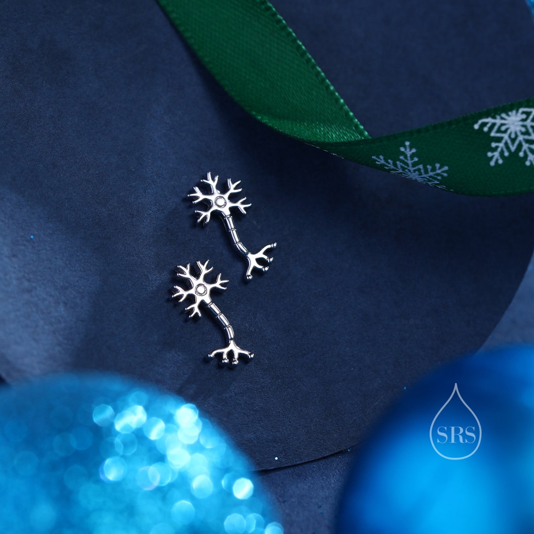 Tiny Neuron Cell Stud Earrings in Sterling Silver, Silver or Gold ...