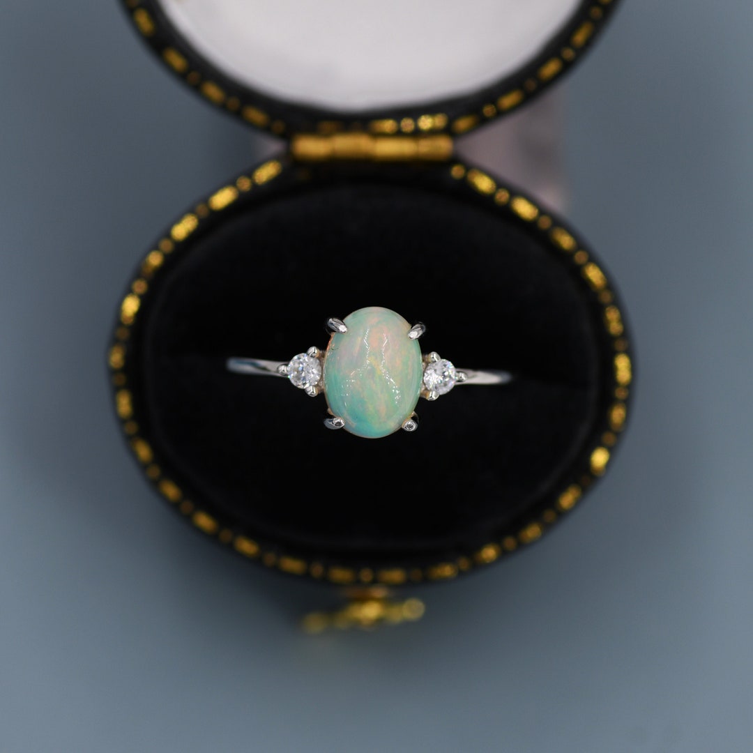Genuine Opal Ring in Sterling Silver, US 5 - 8, 6x8mm, Natural Opal ...
