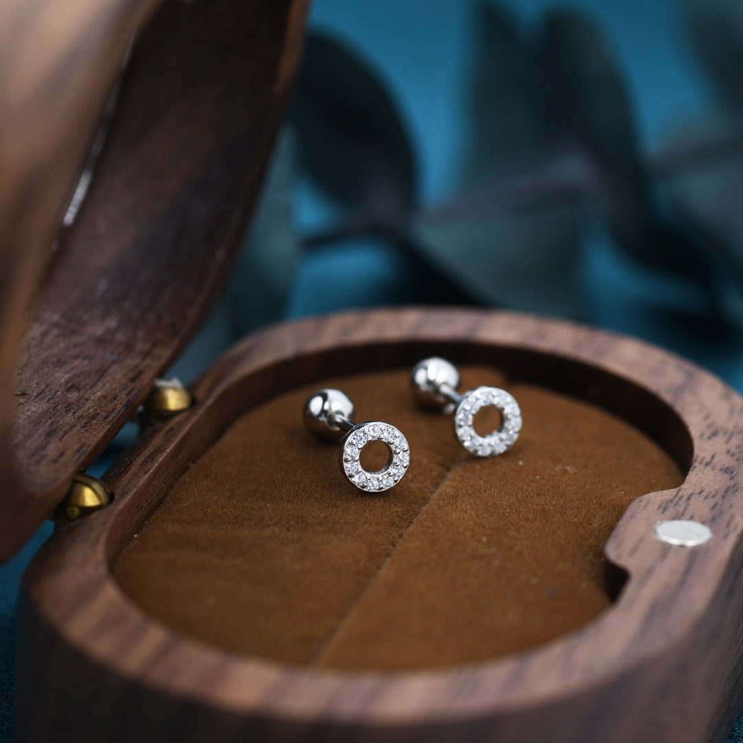 Tiny Open Circle Barbell Earrings in Sterling Silver, Silver or Gold ...