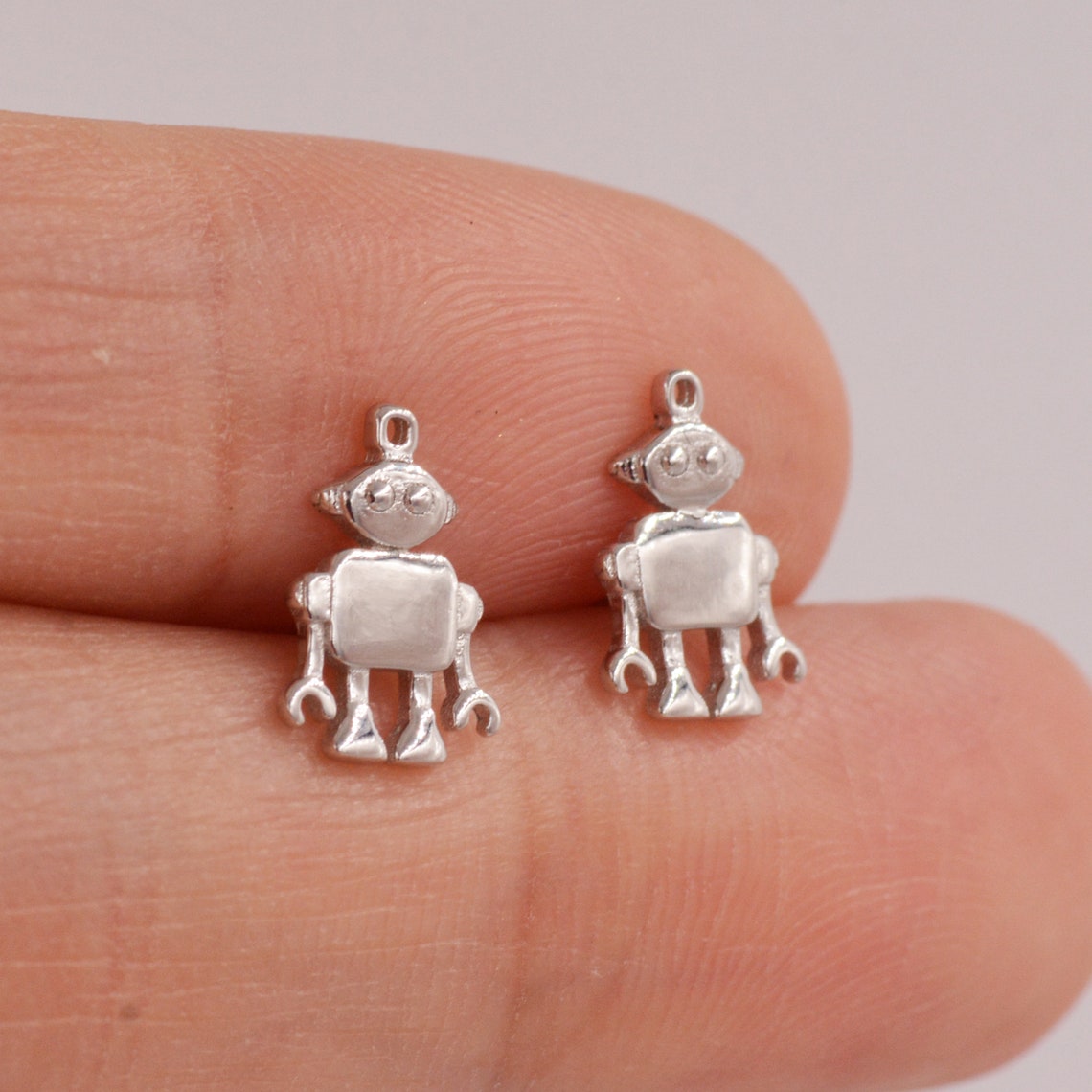 Sterling Silver Little Robot Stud Earrings Fun Cute Fun | Etsy