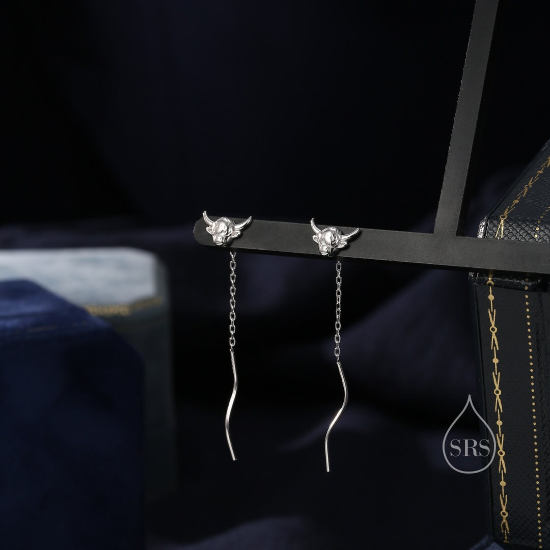 Highland Cow Pull Through Threader Earrings in Sterling Silver, Silver ...