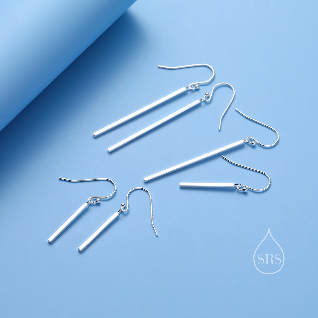 Sterling Silver Dangle Bar Earrings in Sterling Silver, Asymmetric Bar ...