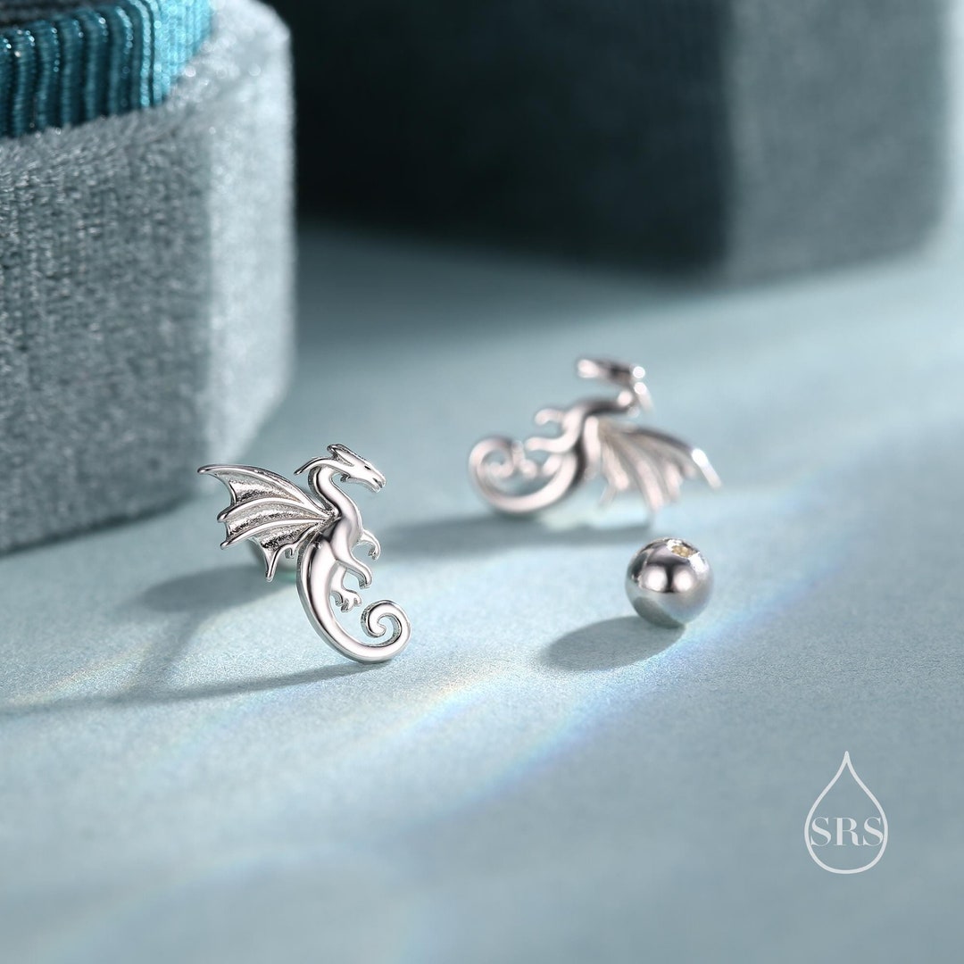 Extra Small Dragon 18G Screw Back Earrings in Sterling Silver - Etsy