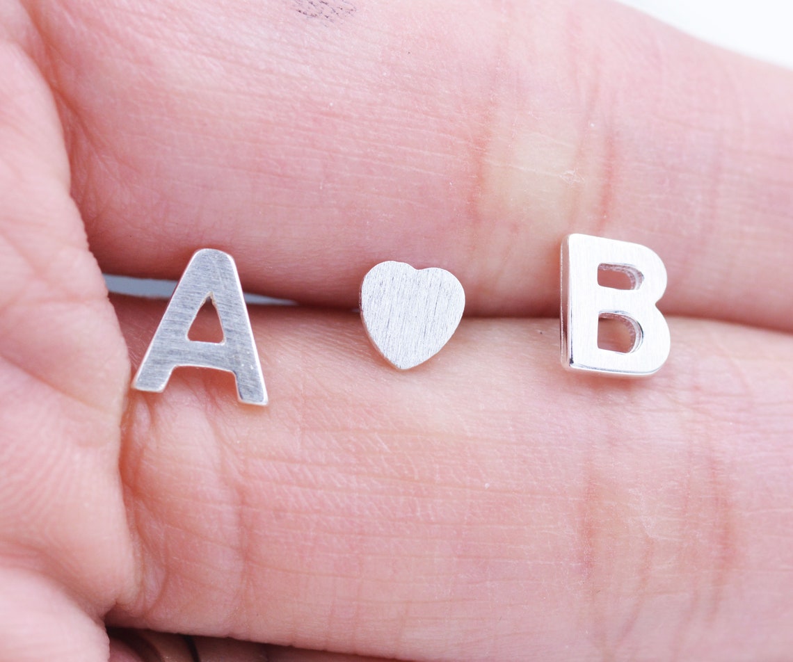 ONE Small Initial Stud Single Sterling Silver Personalised - Etsy UK