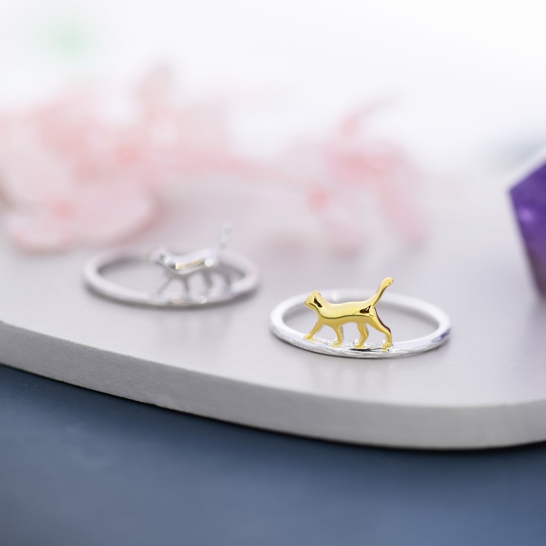 Cute Cat Ring in Sterling Silver, Cat Silhouette Ring, Two Finished ...