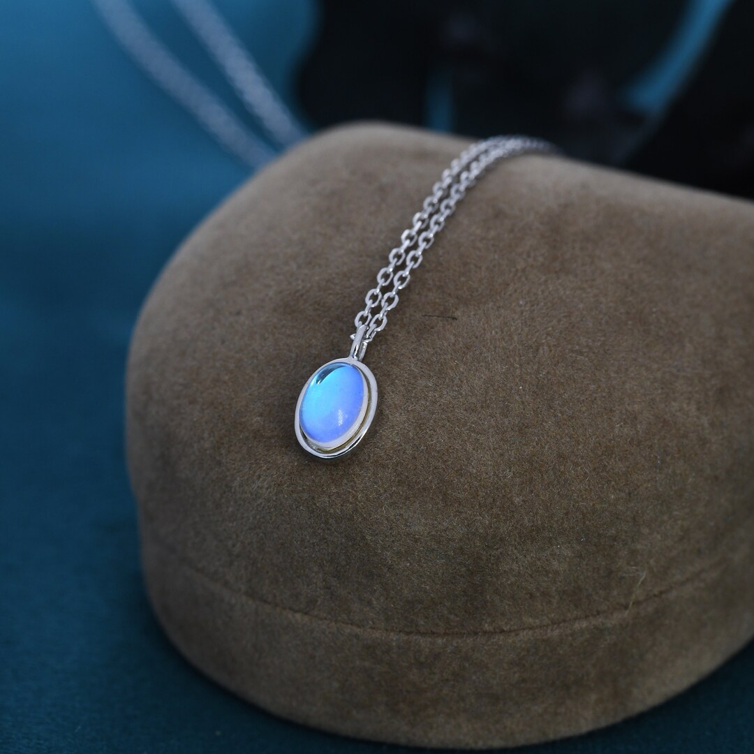Oval Moonstone Pendant Necklace in Sterling Silver, Moonstone Necklace ...