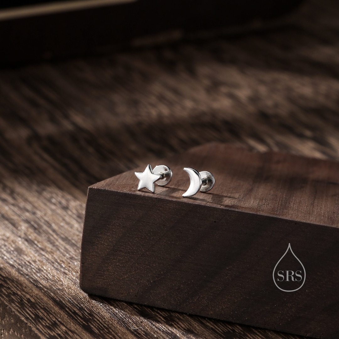Mismatched Moon and Star Internally Threaded Flat Back/screw Back/stud ...