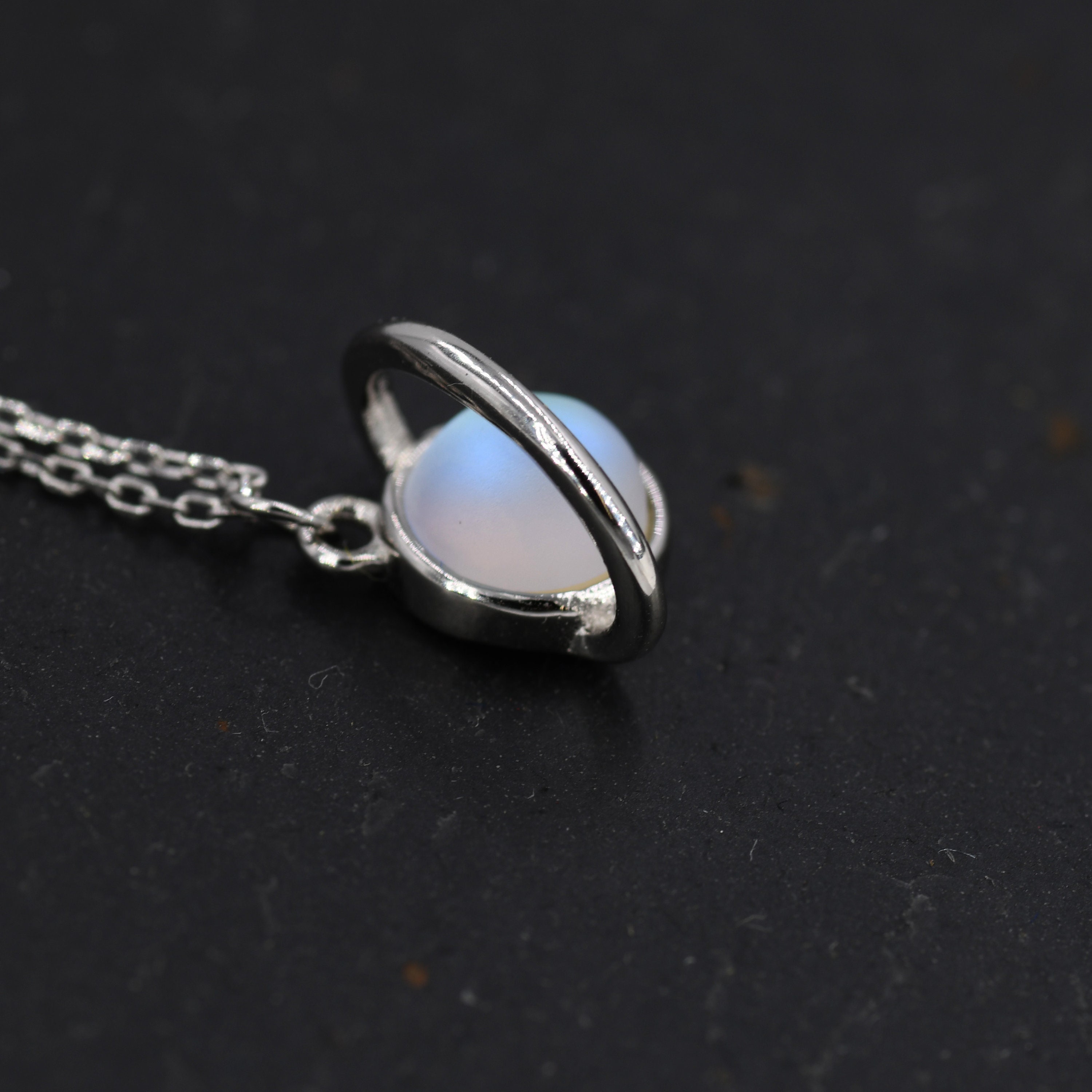 Planet Necklace in Sterling Silver with Simulated Moonstone | Etsy