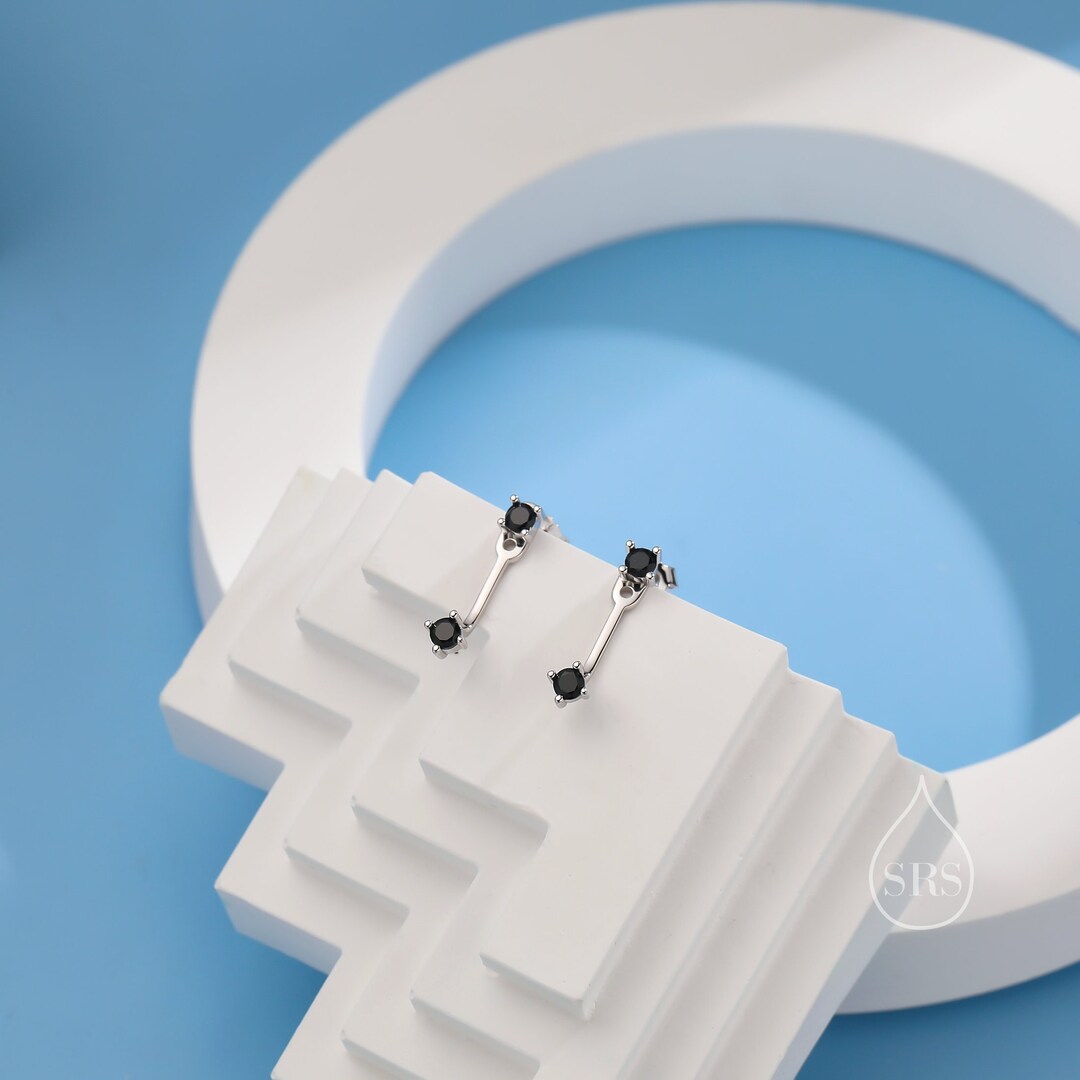 Double Black CZ Ear Jacket in Sterling Silver, Silver or Gold, Front ...