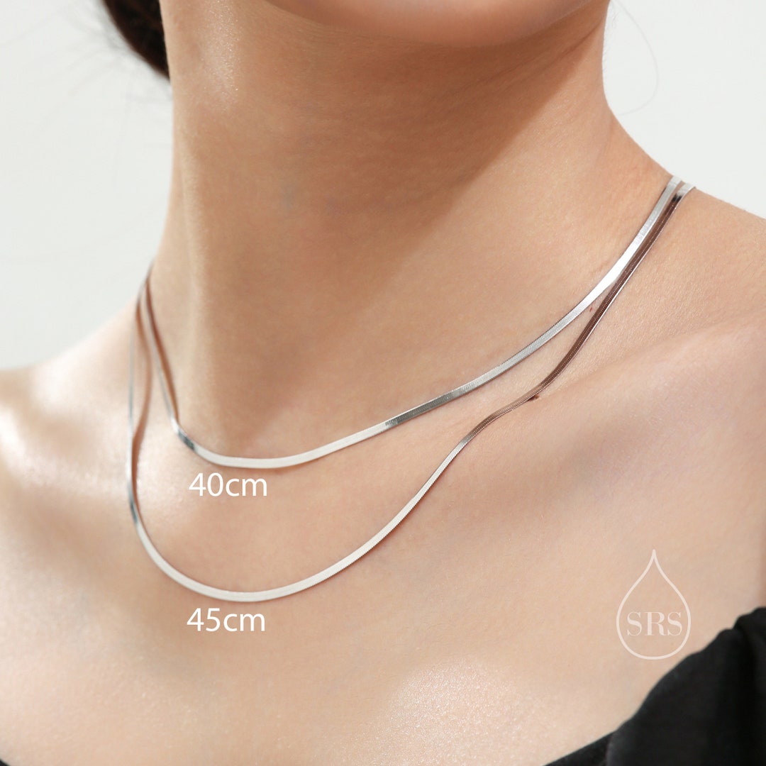 Flat Chain Necklace in Sterling Silver, Flat Chain Choker Necklace ...