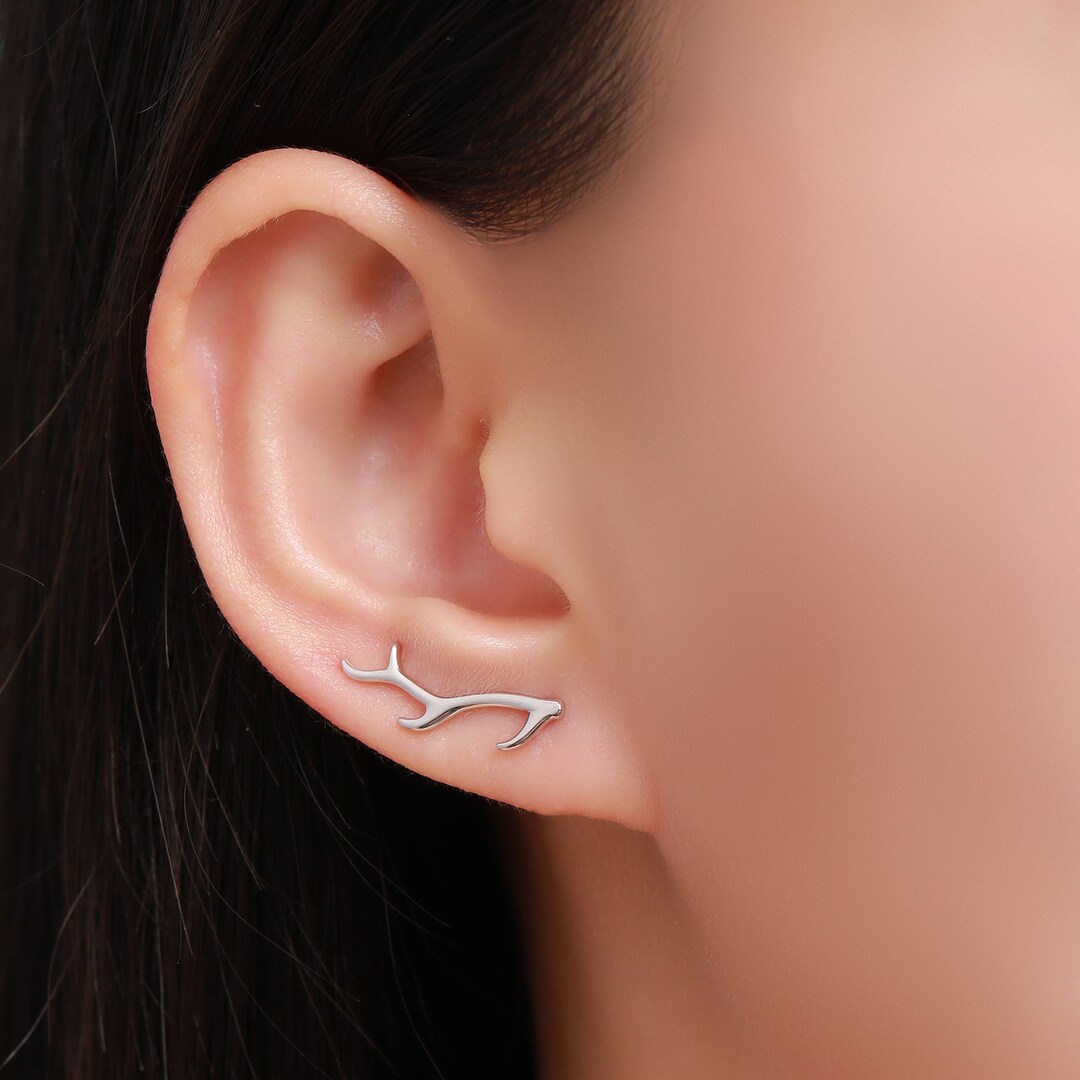 Stag Antler Crawler Earrings in Sterling Silver, Silver, Gold or Rose Gold, Stag Deer Earrings ...