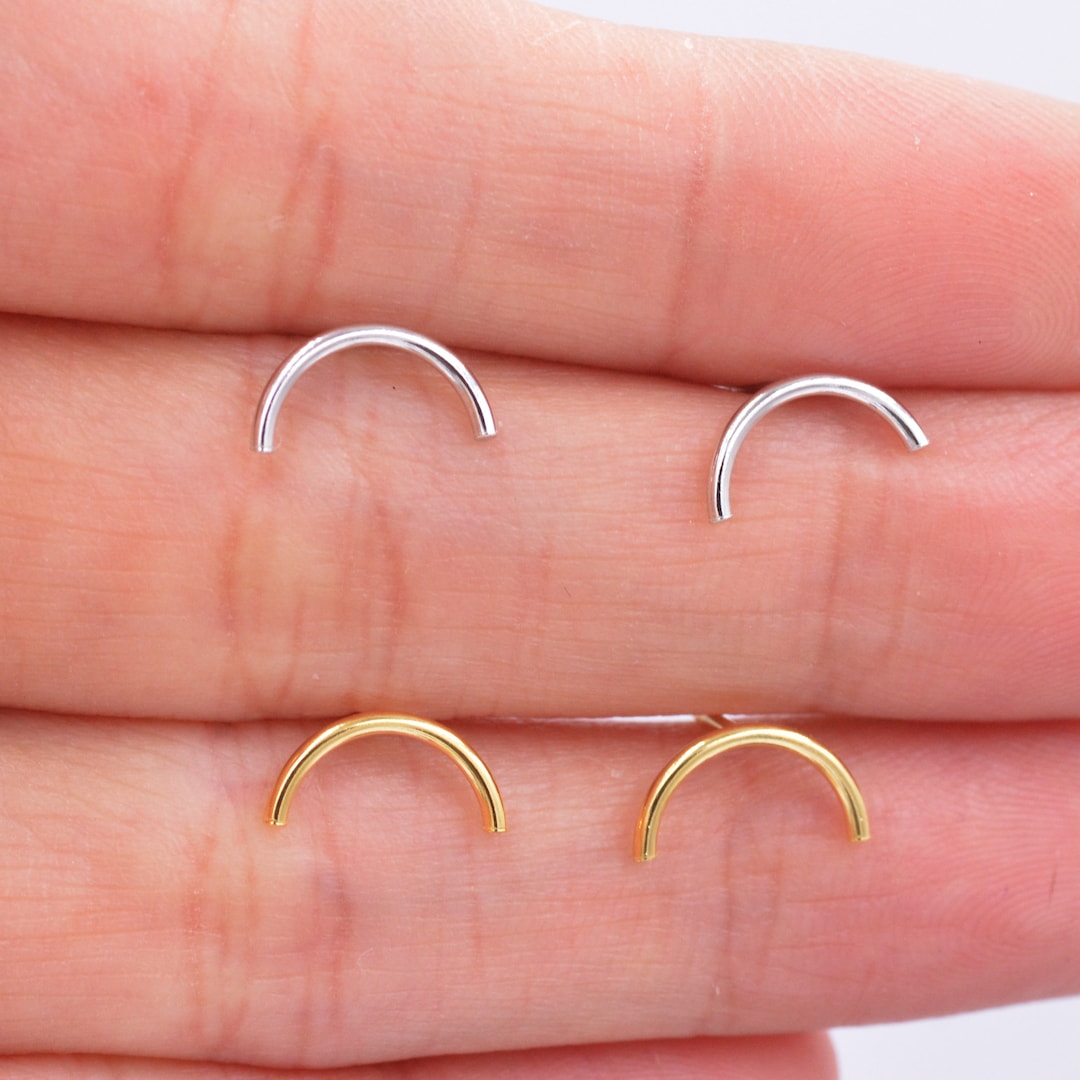 Delicate Curved Bar Stud Earrings in Sterling Silver Gold or - Etsy
