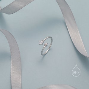 Double Star Open Ring in Sterling Silver, Adjustable, Star Ring ...