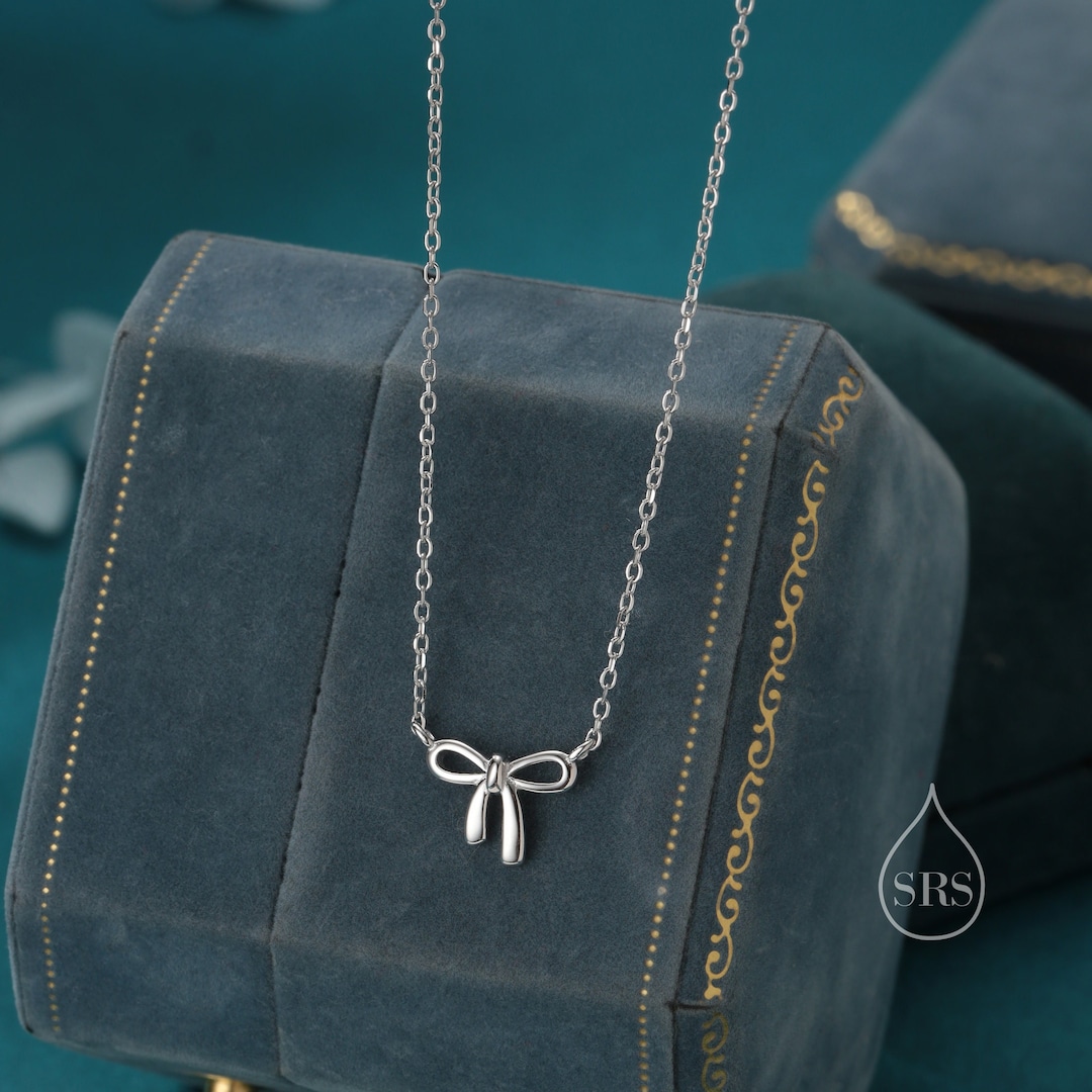 Tiny and Delicate Ribbon Bow Pendant Necklace in Sterling Silver ...