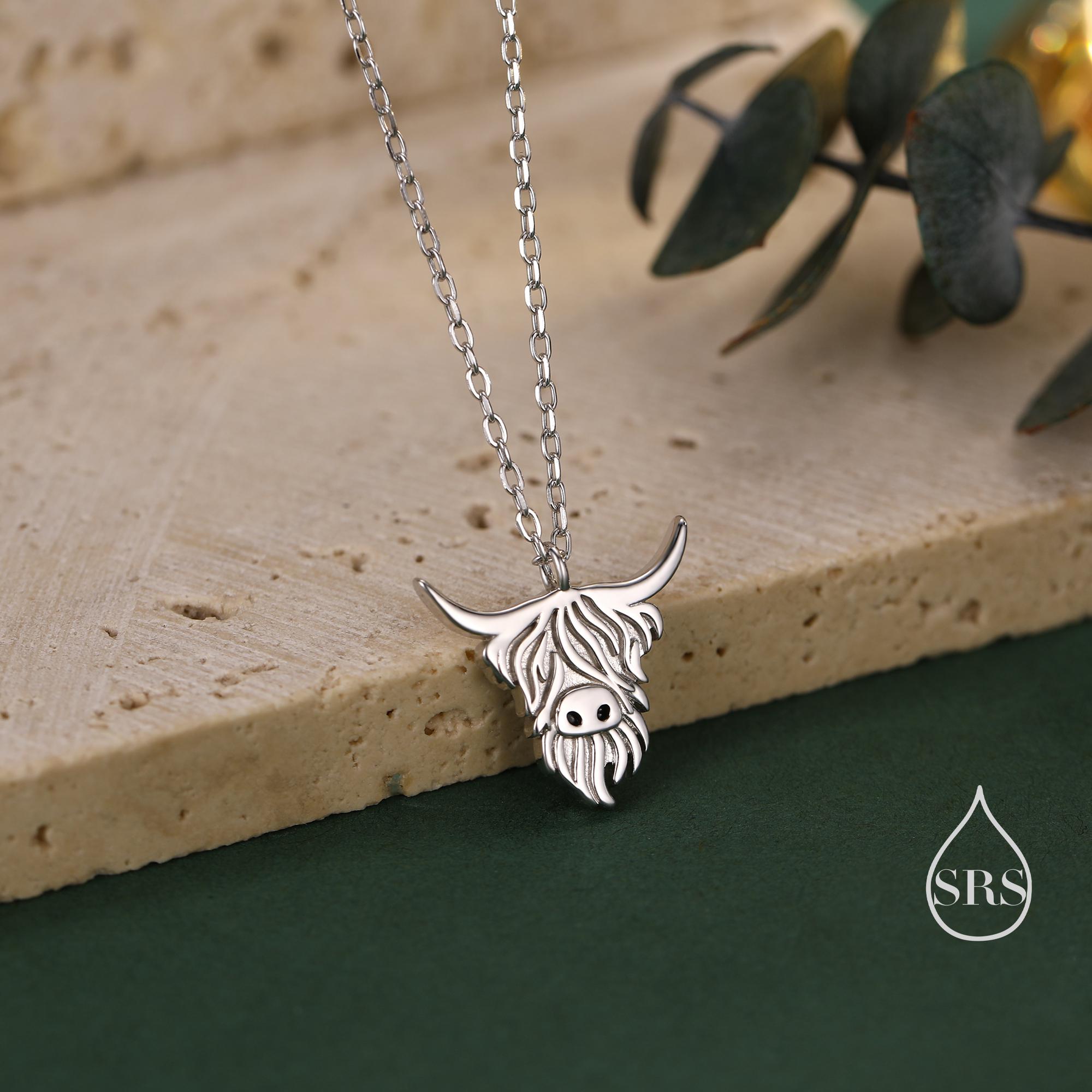 Highland Cow Pendant Necklace in Sterling Silver, Silver, Gold or Rose ...