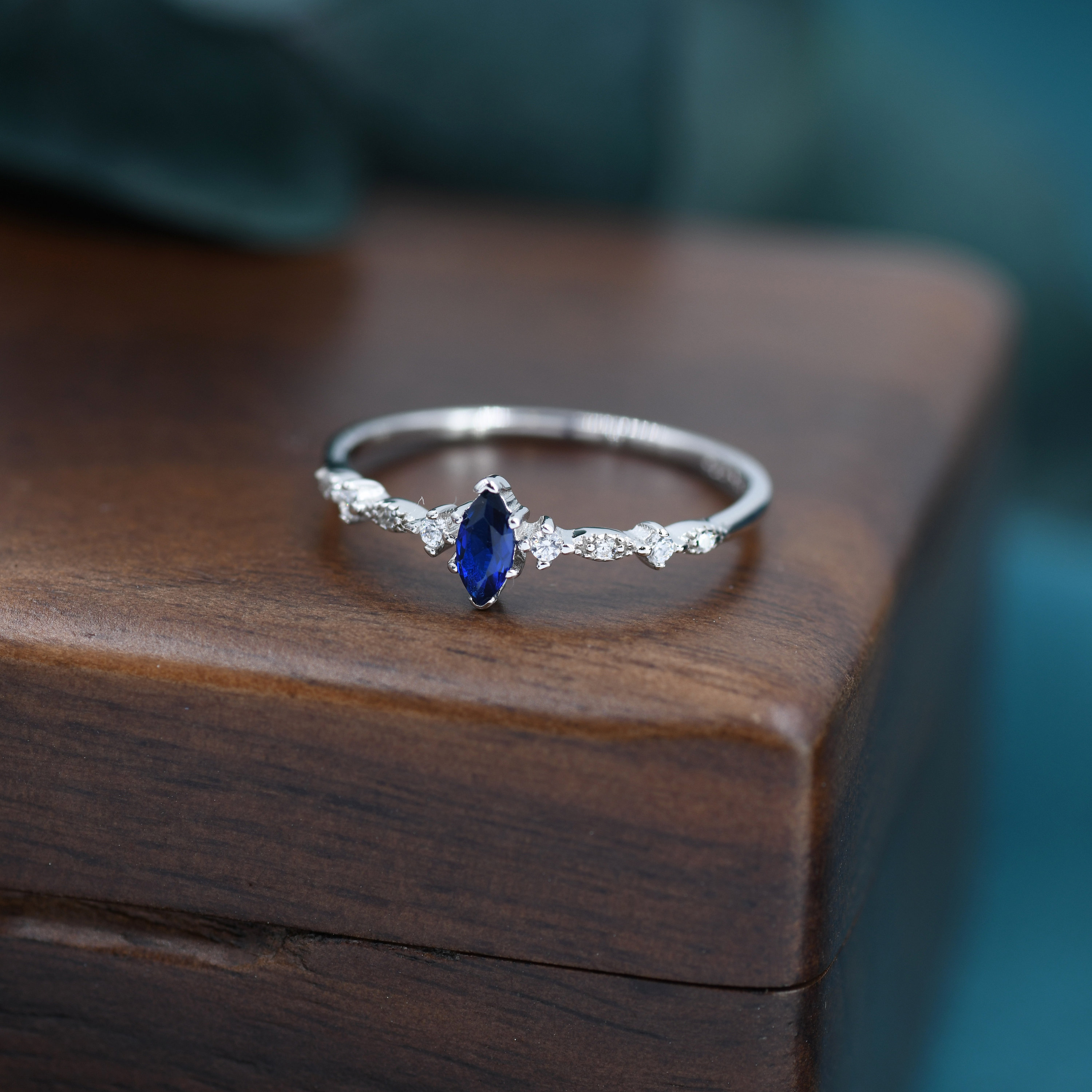 Vintage Inspired Sapphire Blue CZ Ring in Sterling Silver - Etsy UK