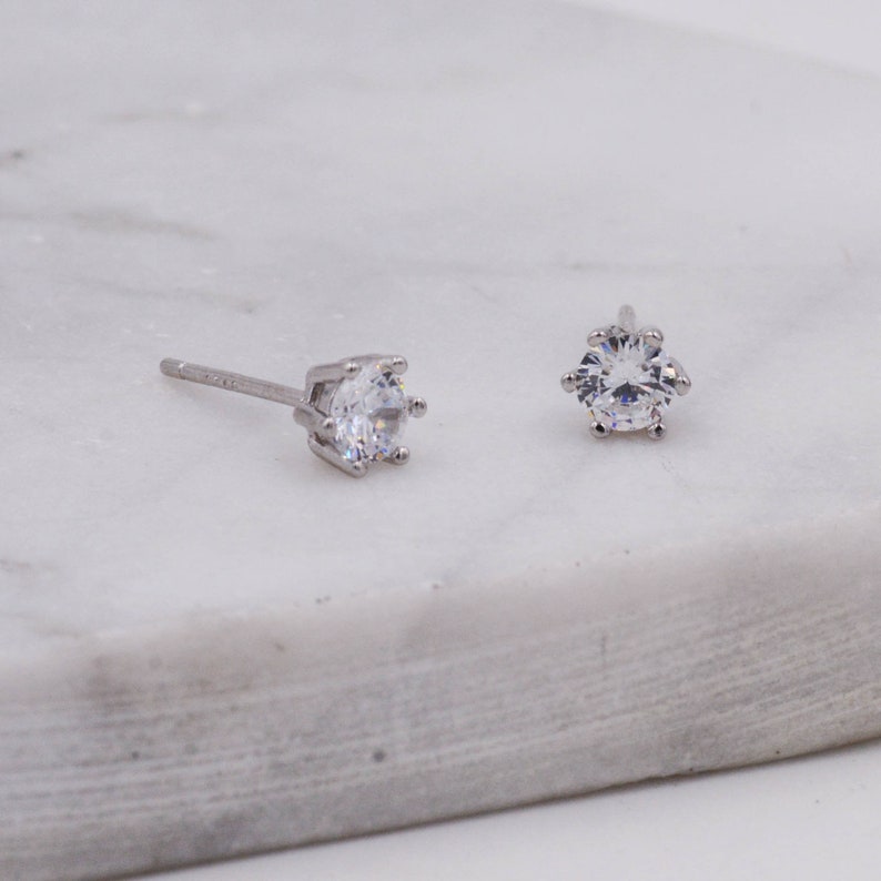 Sterling Silver Minimalist Solitaire CZ Crystal Dot Stud | Etsy