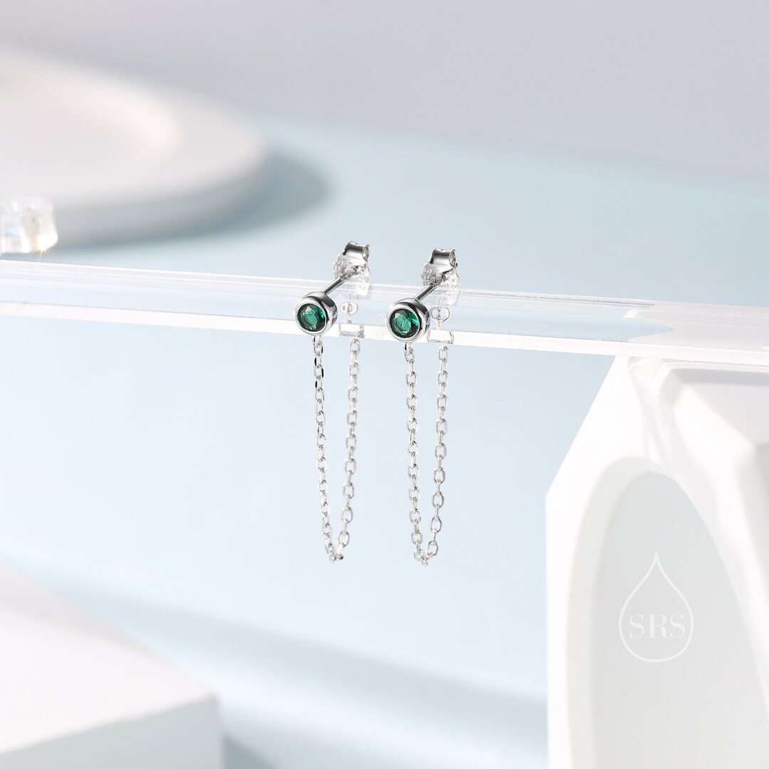 Emerald Green CZ Chain Ear Jacket in Sterling Silver, Silver or Gold ...